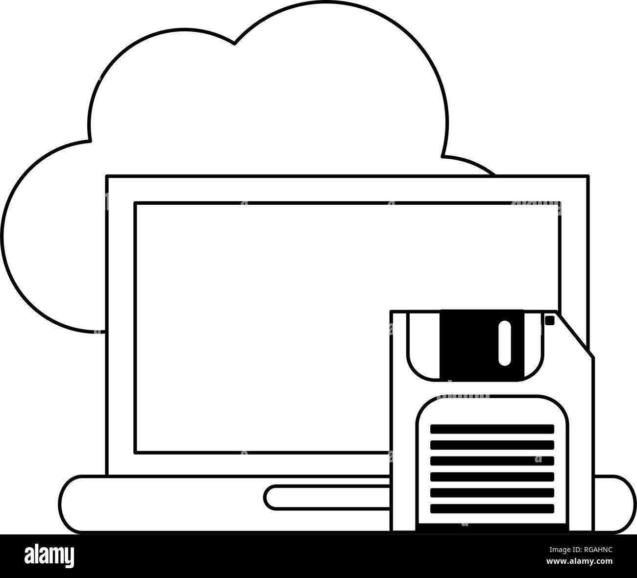 cloud computing laptop and diskette in black and white Stock Vector Image & Art - Alamy