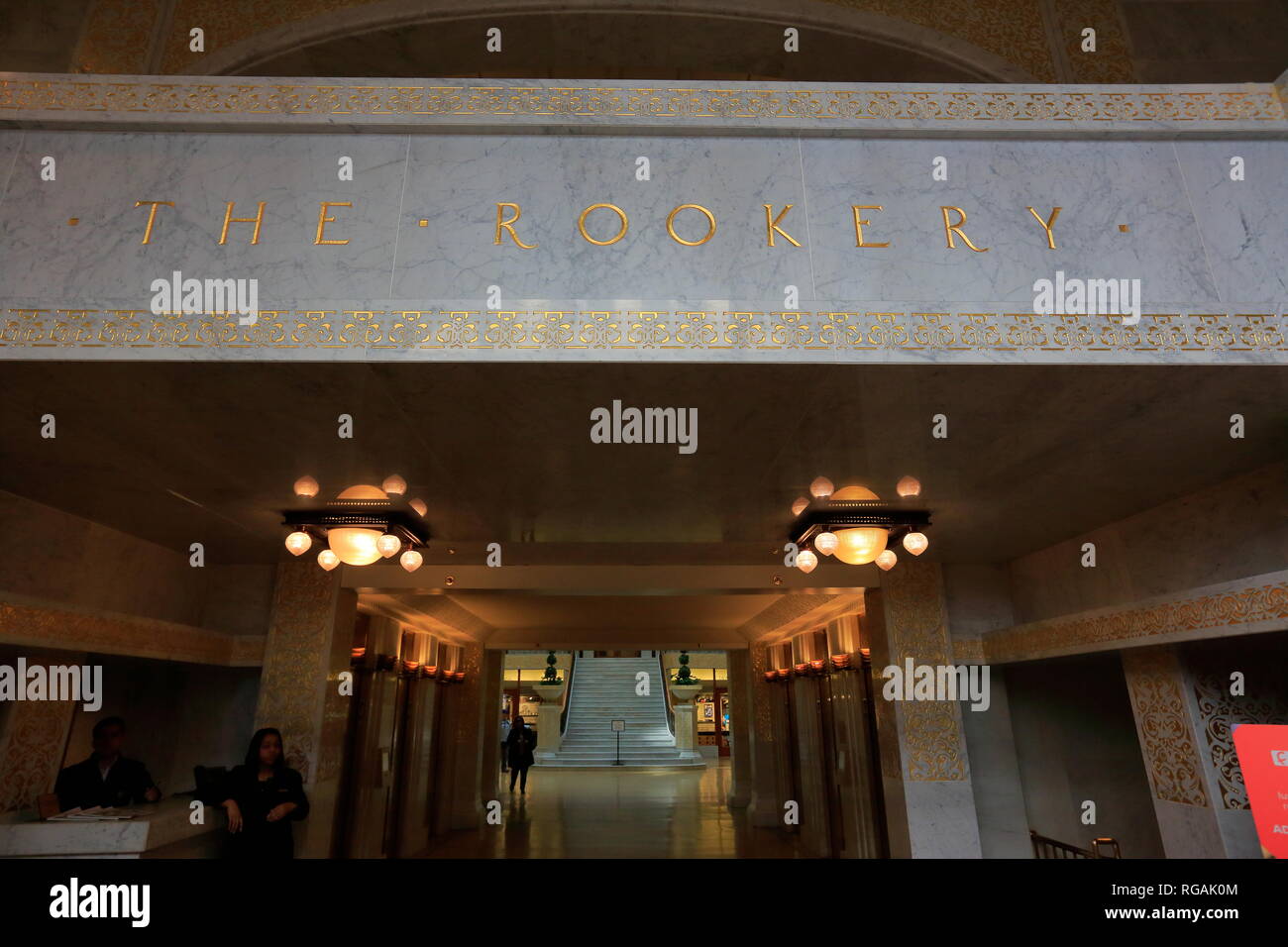 The name of the Rookery above the entrance to the lobby of the Rookery ...