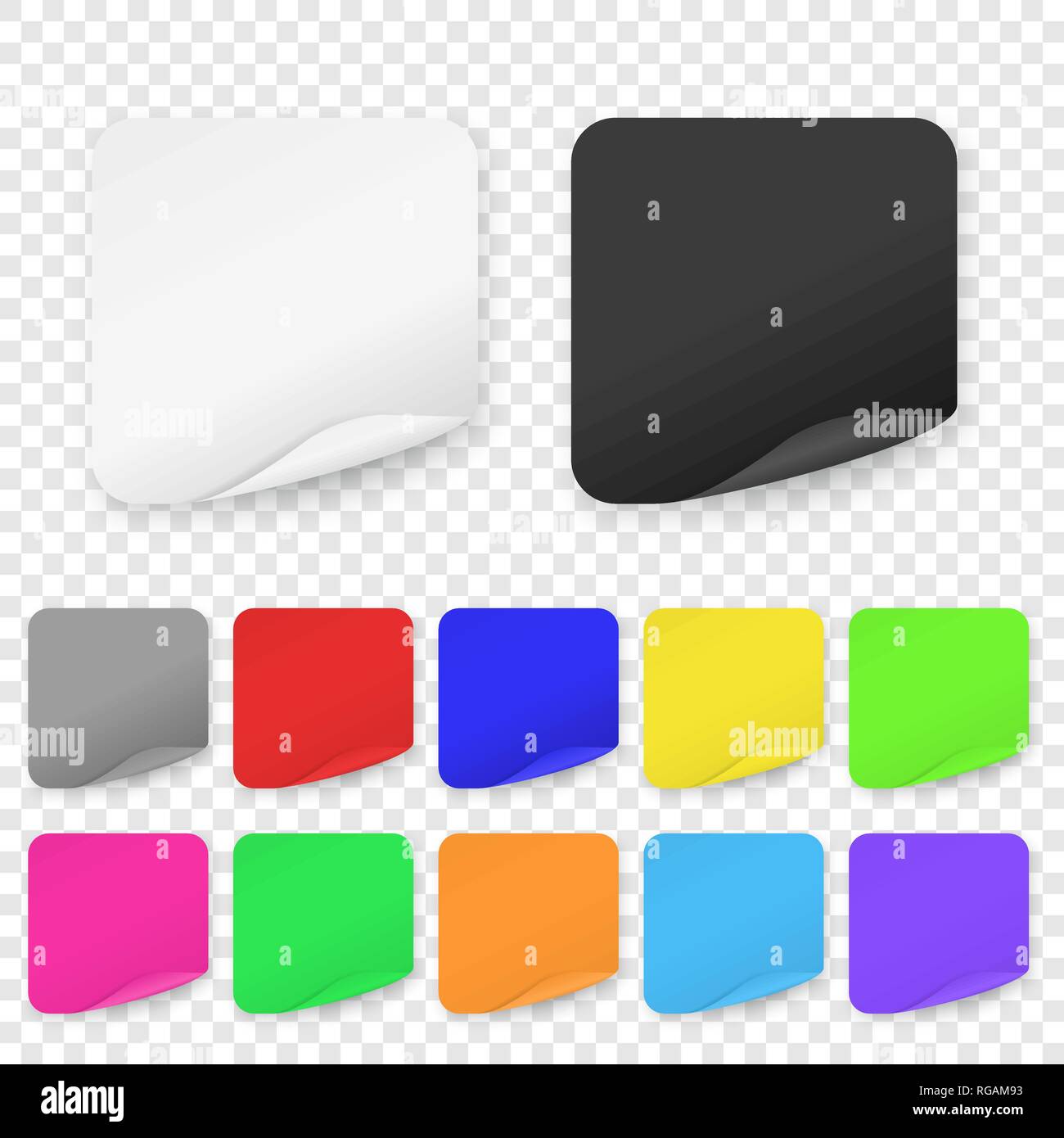 Vector Realistic 3d Square Adhesive Colored Blank Paper Sticker Icon ...