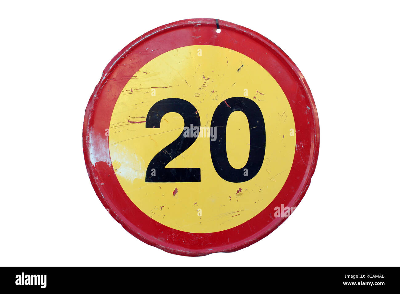Number twenty 20 mph speed limit traffic sign isolated on a white ...