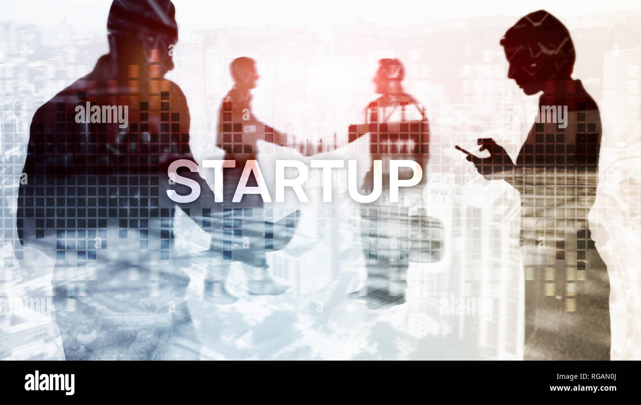 Startup concept with double exposure diagrams blurred background Stock ...
