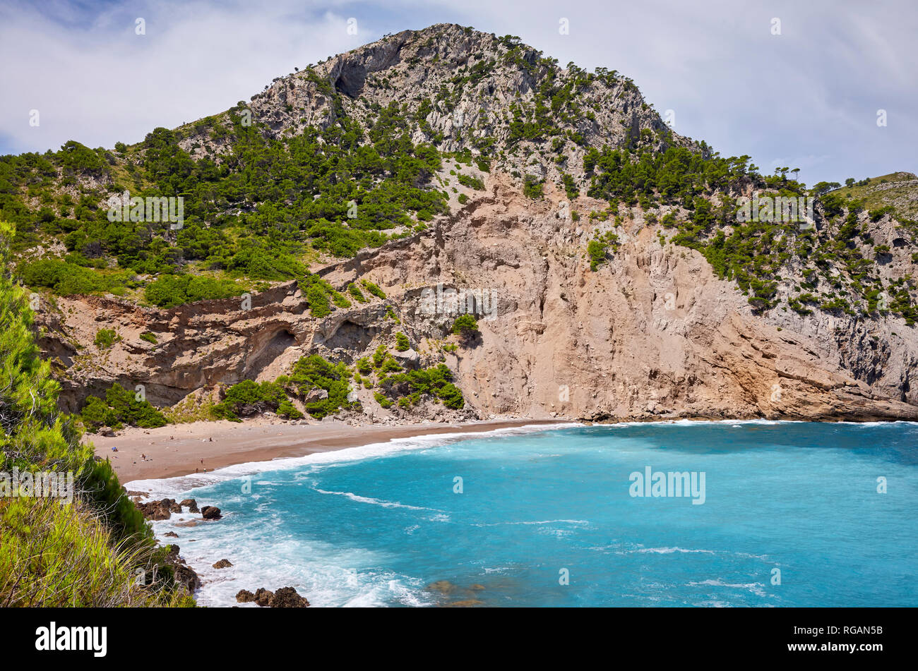 Scenic mountainous landscape with Coll Baix beach on Mallorca, Spain ...