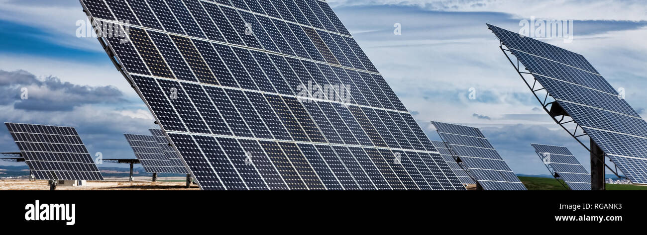 HDR panoramic web banner photovoltaic solar panels providing ...