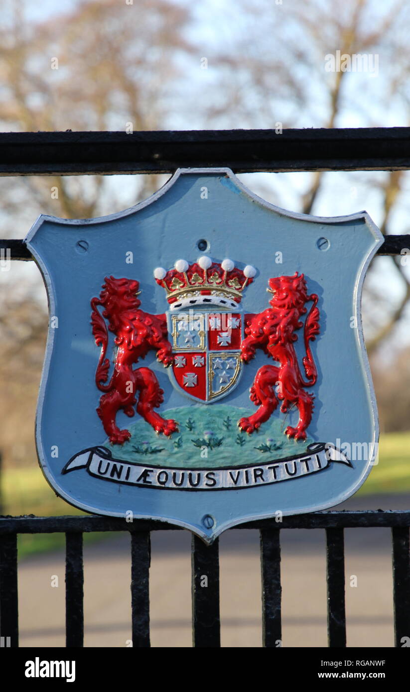 Crest on gate at Scone Palace Perthshire Scotland January 2019 Stock ...