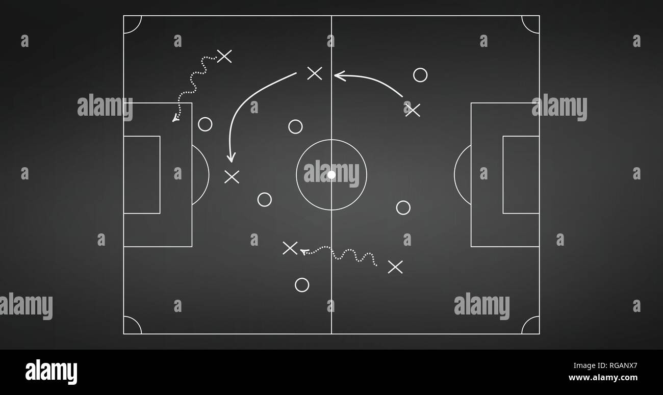 Football or soccer game strategy plan isolated on blackboard background ...