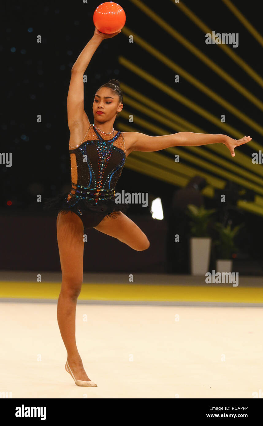 KYIV, UKRAINE - MARCH 18, 2017: Rhythmic gymnast Nastasya Generalova of ...