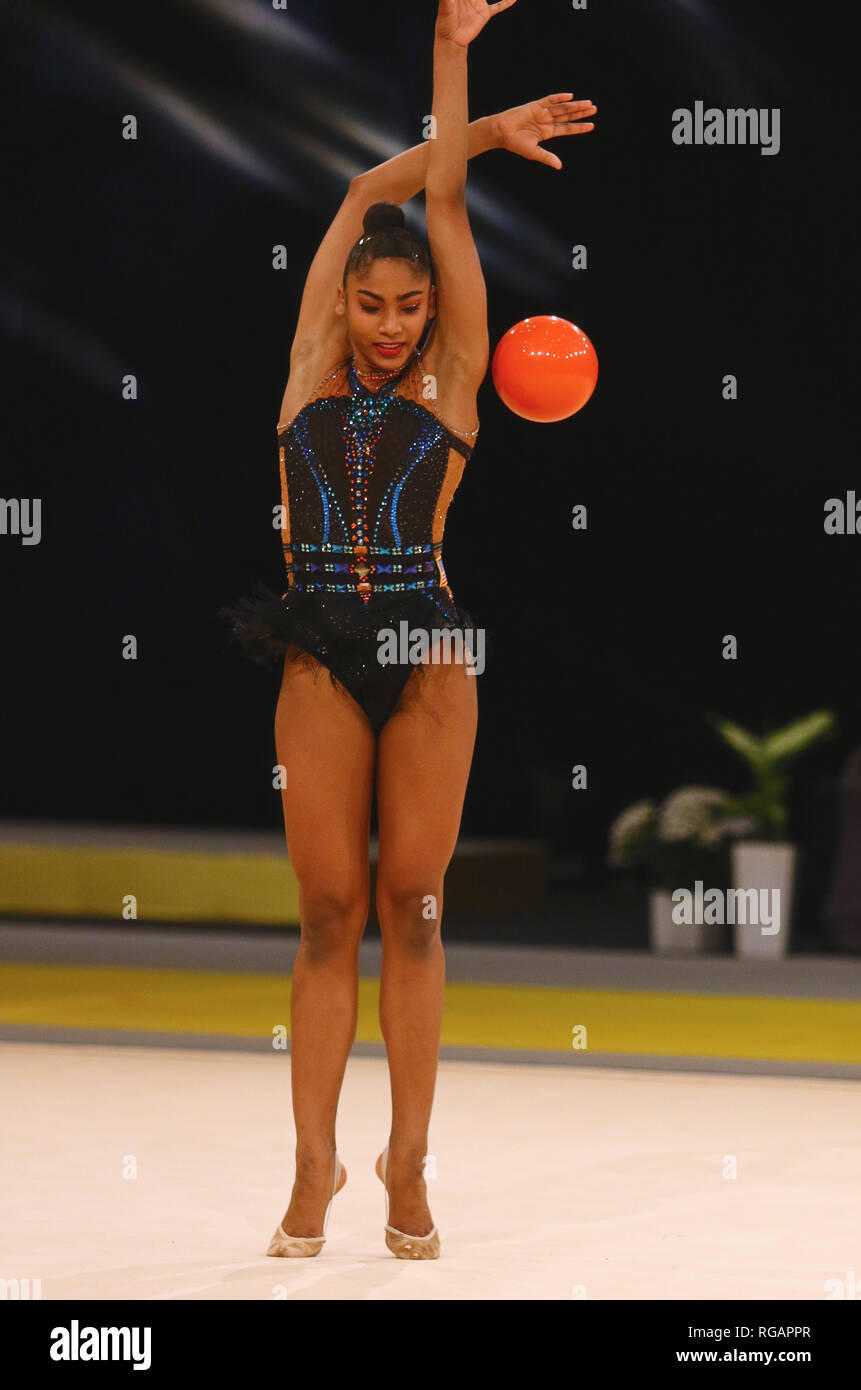 KYIV, UKRAINE - MARCH 18, 2017: Rhythmic gymnast Nastasya Generalova of ...