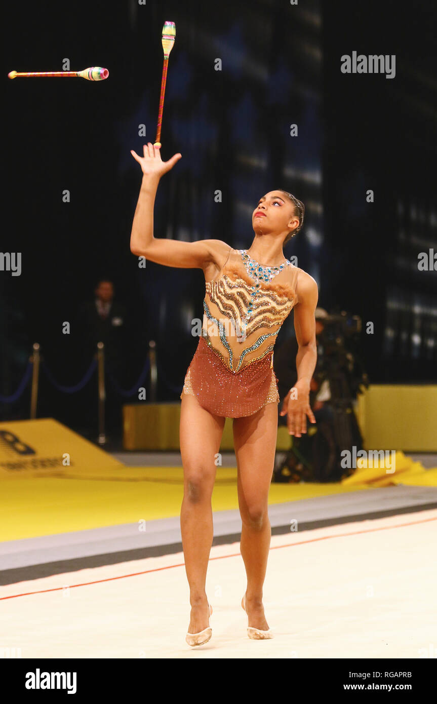 KYIV, UKRAINE - MARCH 18, 2017: Rhythmic gymnast Nastasya Generalova of ...