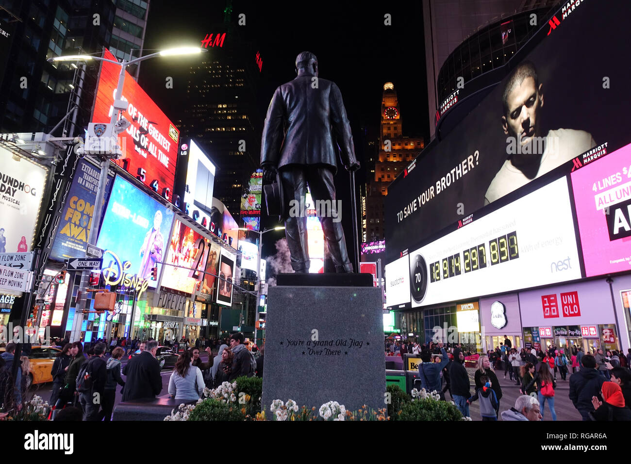 A view of the neon lights at Times Square, New York City at night Stock ...