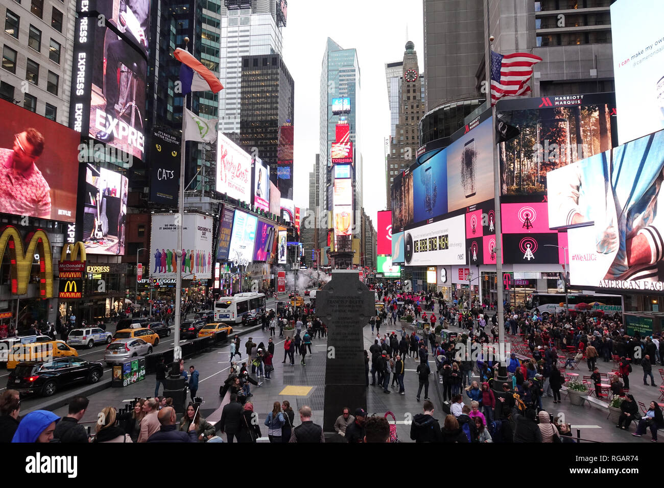 A view of the neon lights at Times Square, New York City at night Stock ...