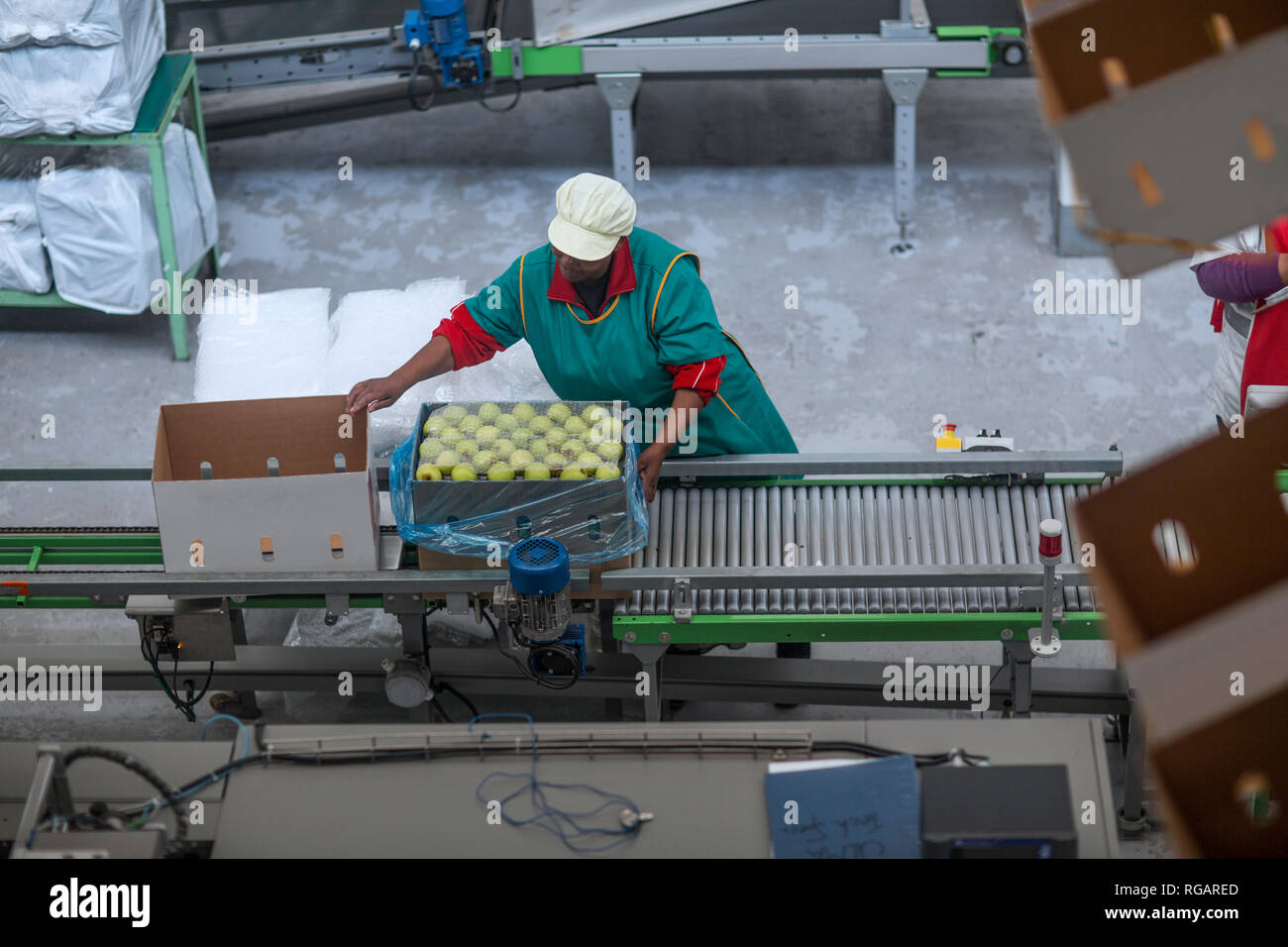 Automated packing machine with conveyor in food factory hi-res stock ...