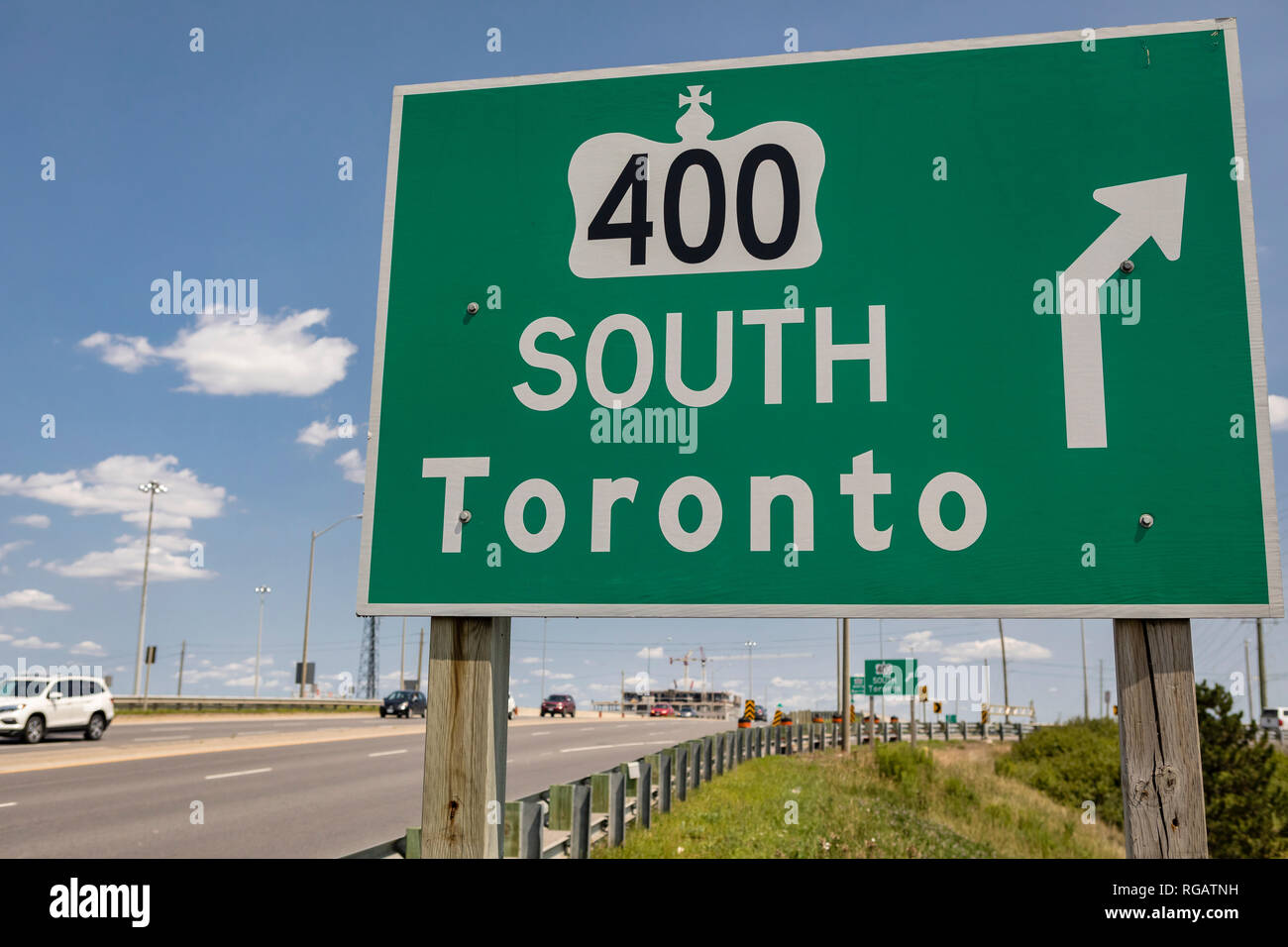 Highway 400 south signs to Toronto Stock Photo - Alamy