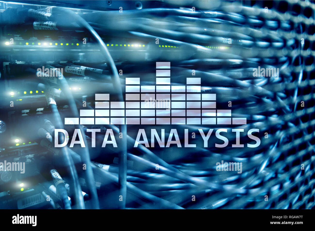Big Data analysis text on server room background. Internet and modern ...