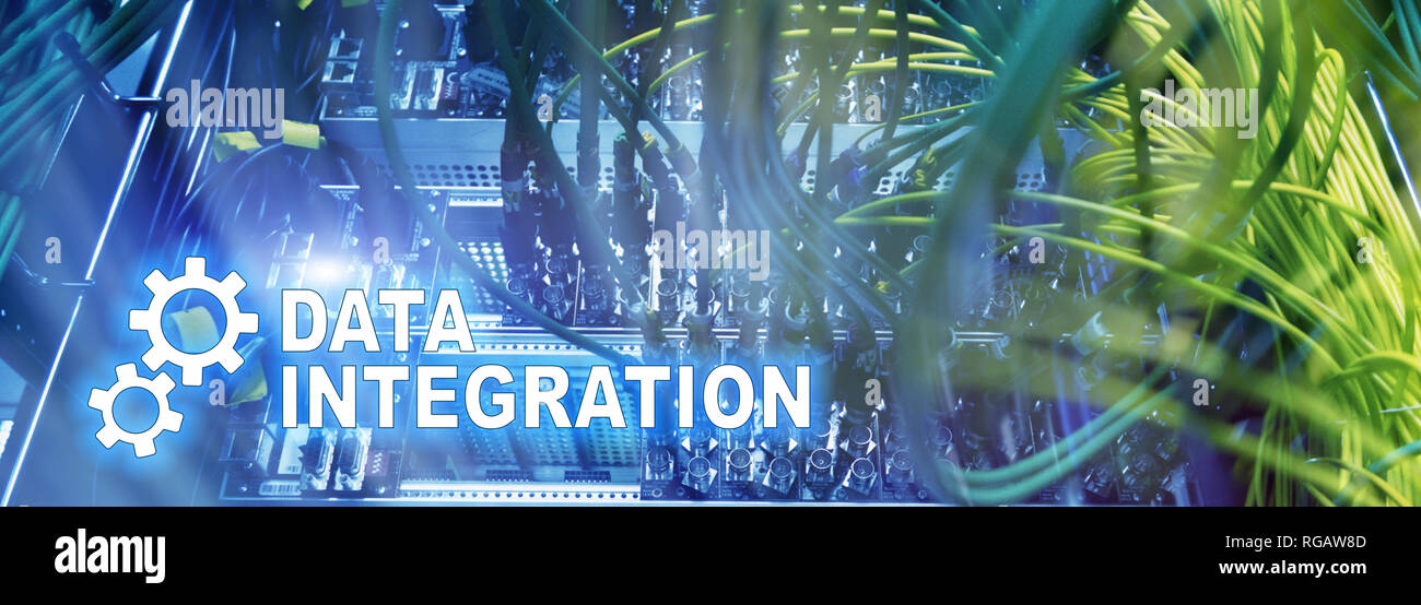 Data integration information technology concept on server room ...