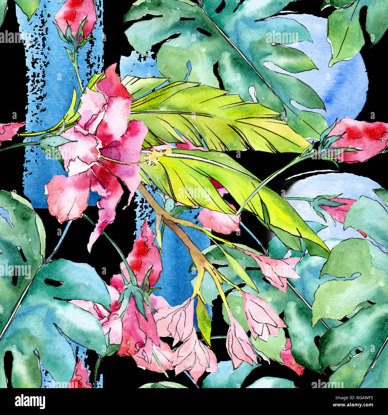 Pink exotic tropical hawaiian floral flower. Watercolor illustration ...