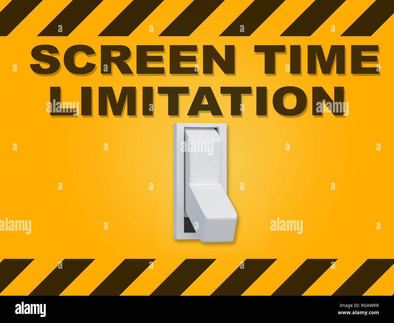 3D illustration of SCREEN TIME LIMITATION title above an electric ...