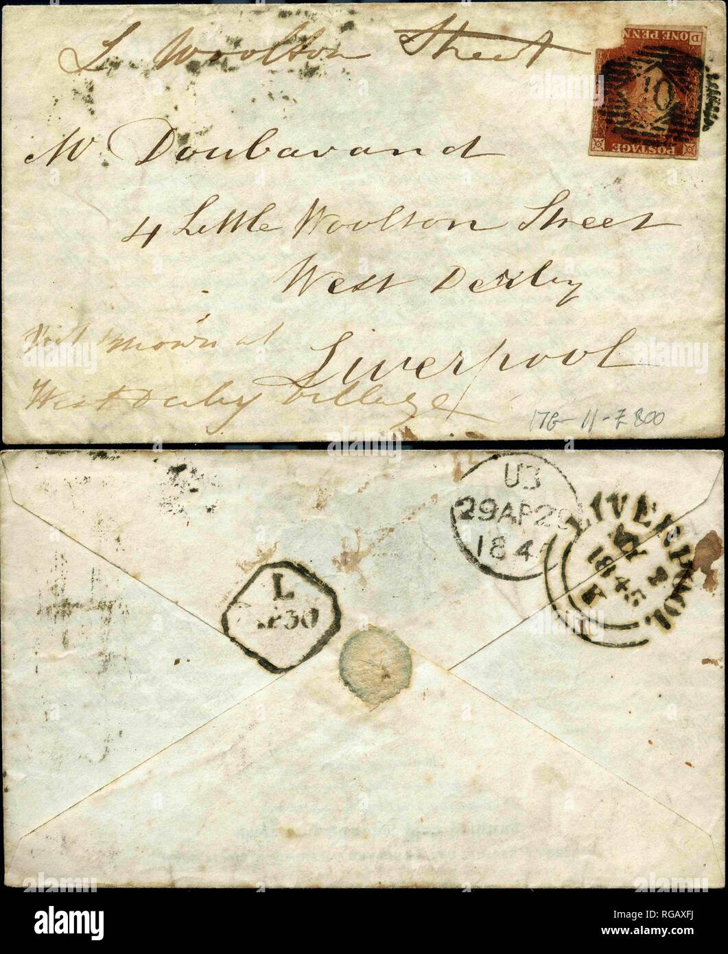 Great Britain 1845 Cover with penny red stamp Stock Photo - Alamy