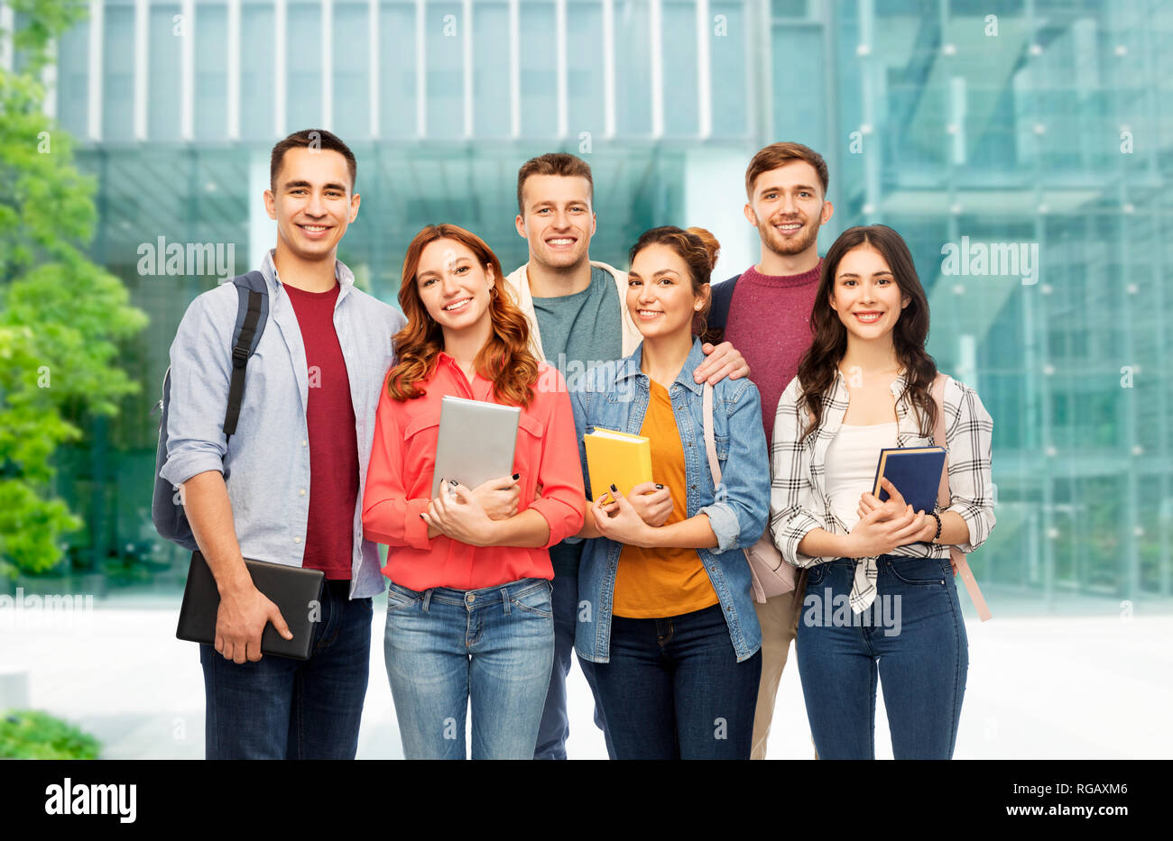 group of students over university background Stock Photo - Alamy