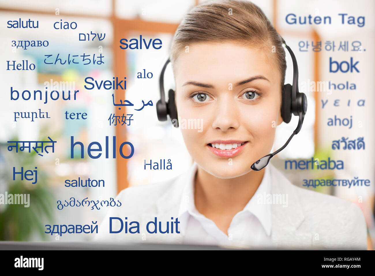 Speaking language headphones hi-res stock photography and images - Alamy