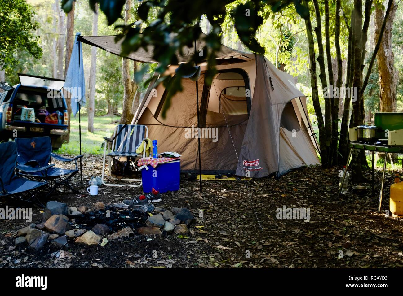 Coleman pop up tent, Bush camp at The Diggings, Crediton state forest ...