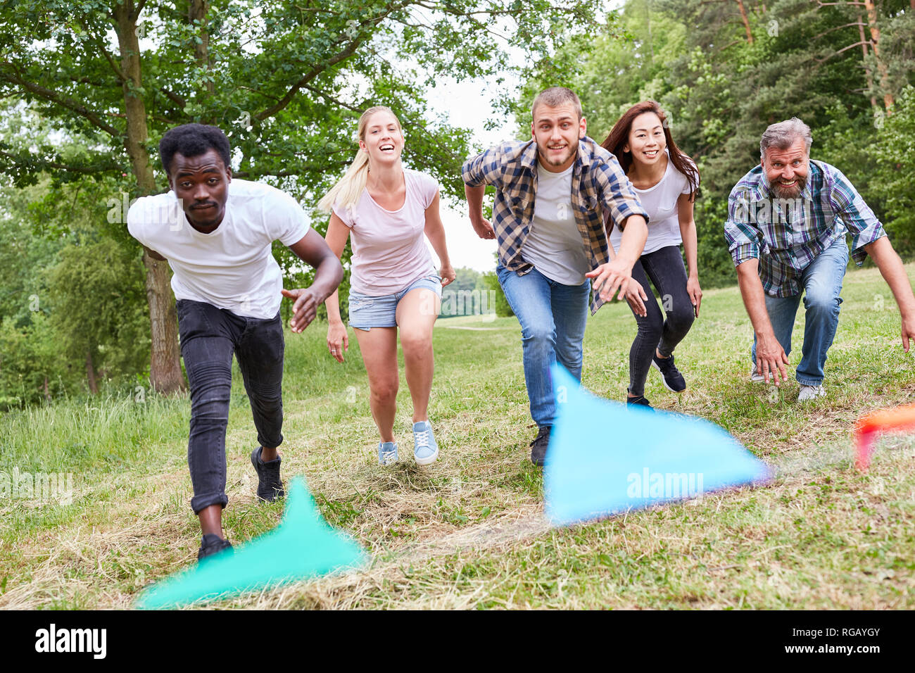 Young people in a race or race at the final sprint just before the ...
