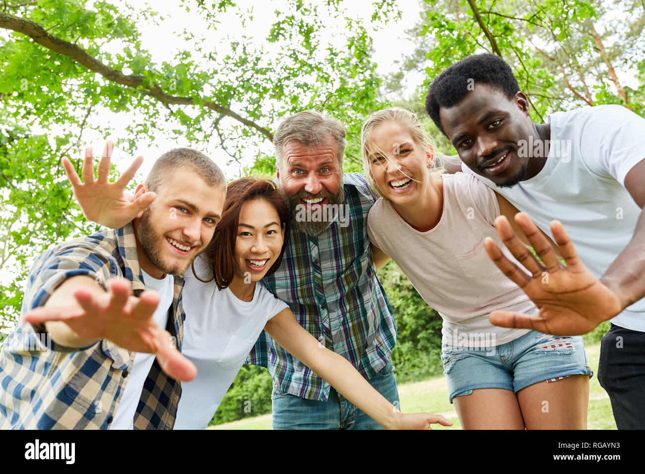 Waving hands to their friends hi-res stock photography and images - Alamy