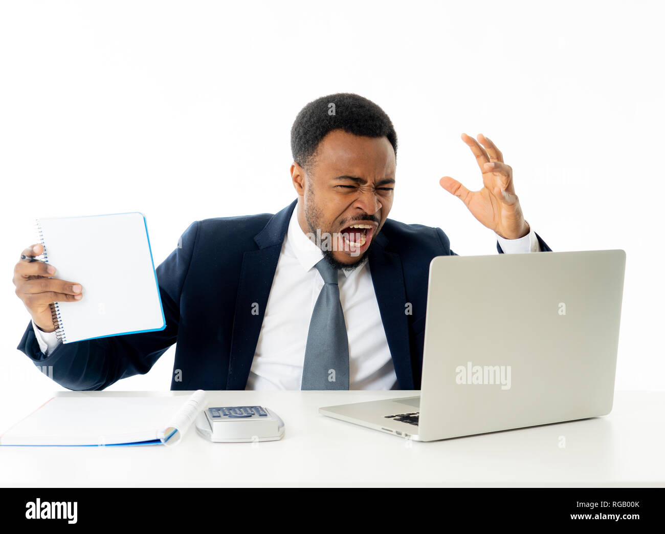 Angry and desperate african american entrepreneur businessman shouting ...