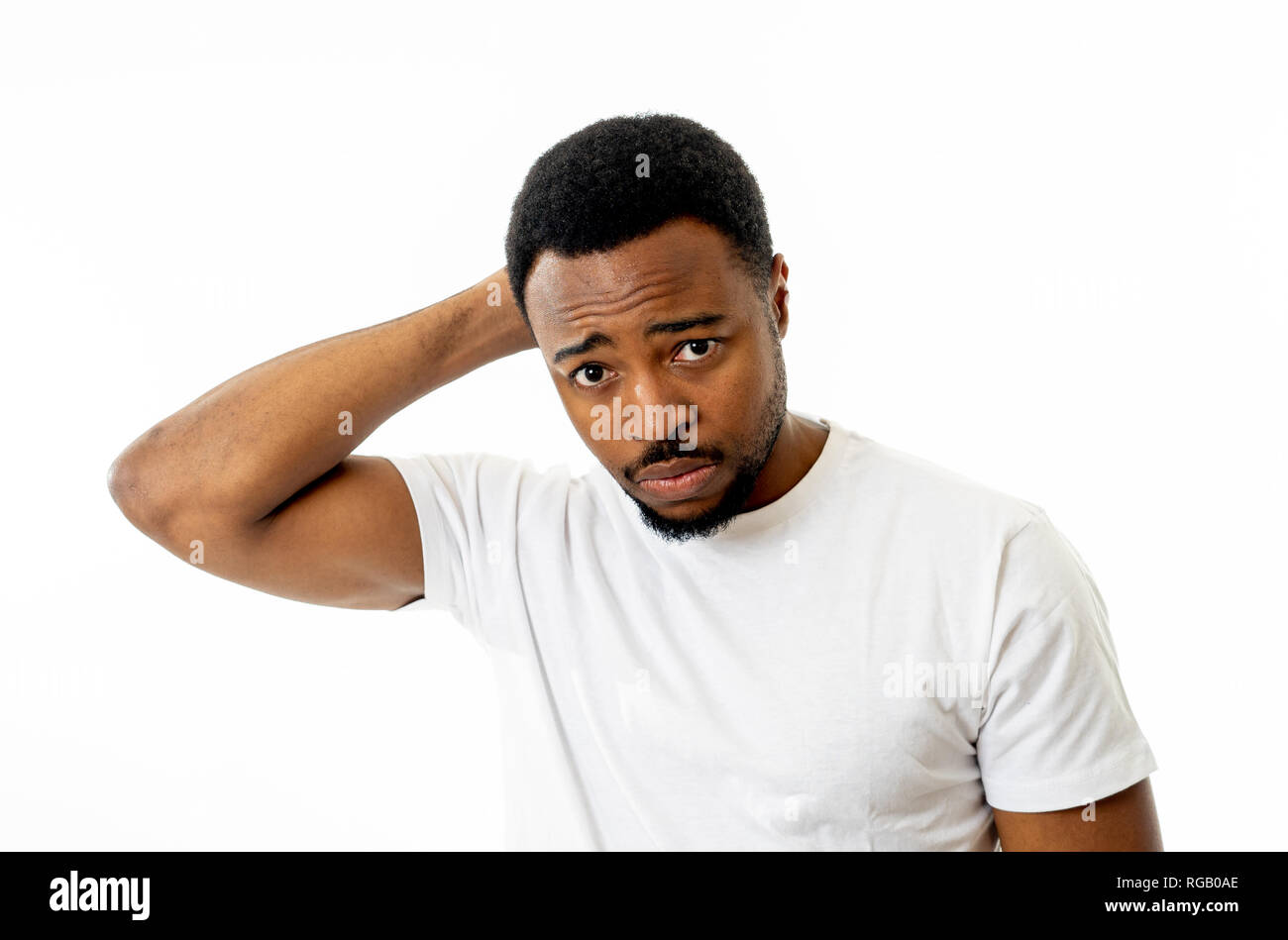 Portrait of attractive man sad and depressed suffering depression ...