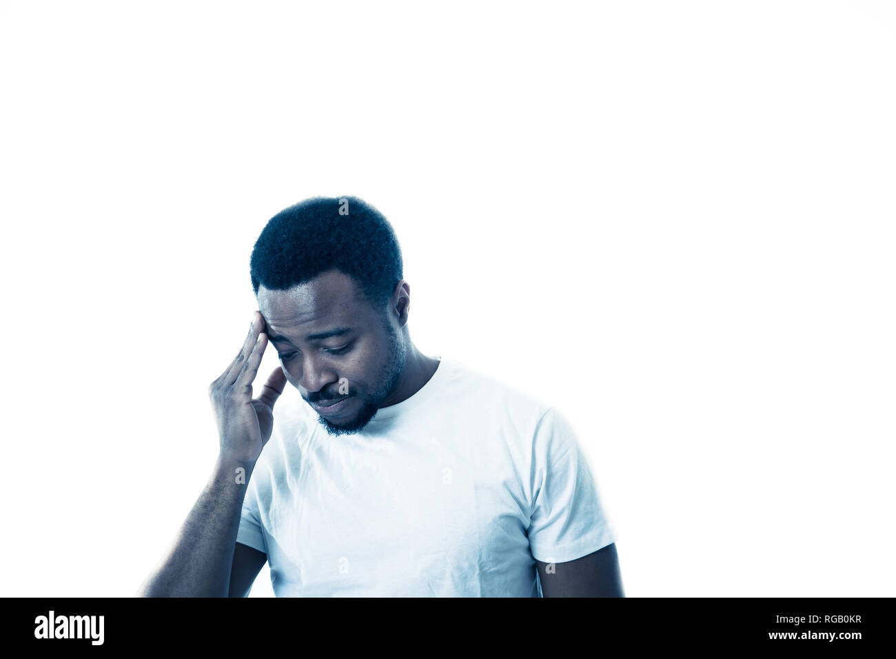 Portrait of attractive man sad and depressed suffering depression ...