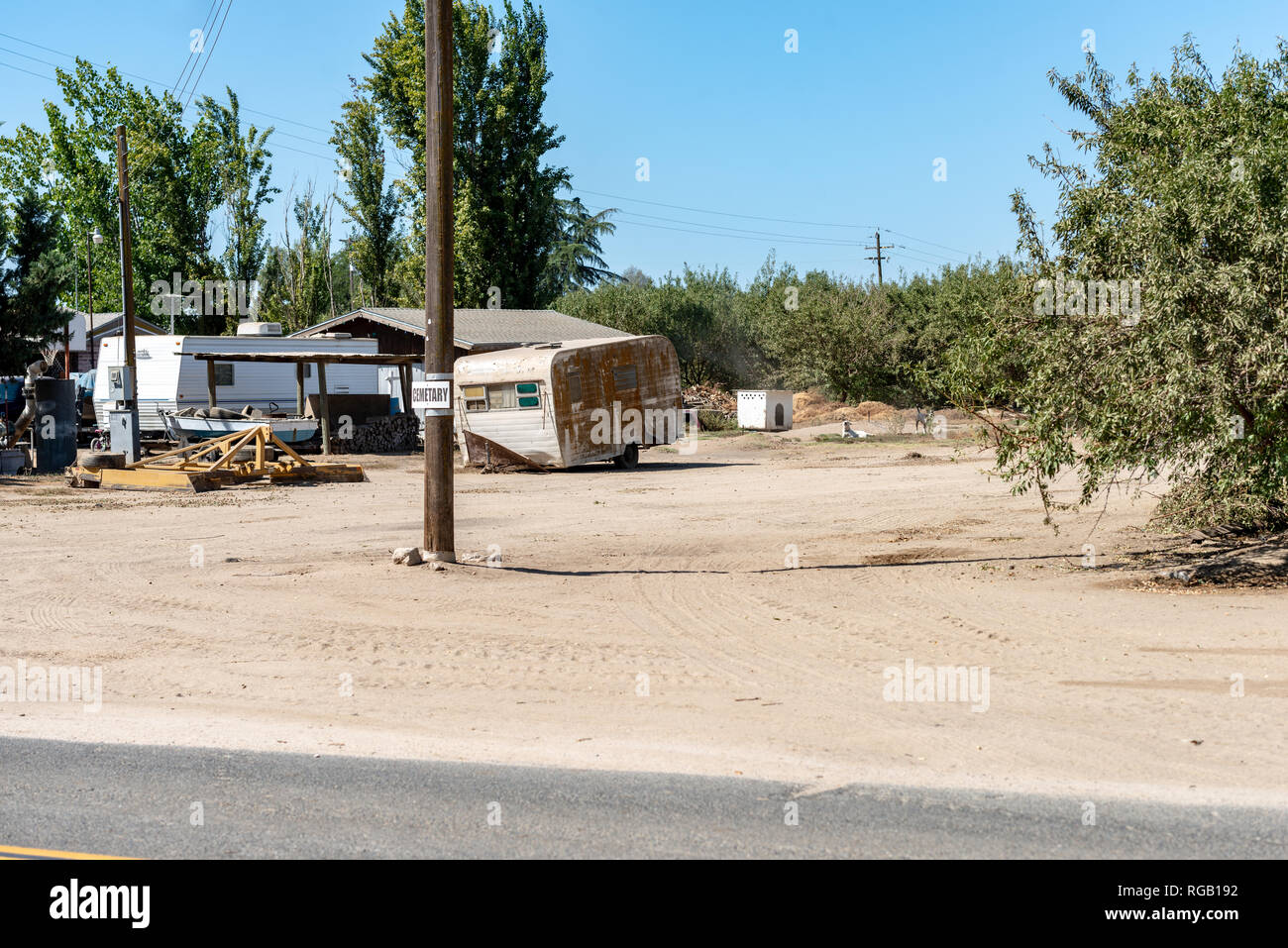 almond farm with trailers in California Stock Photo - Alamy
