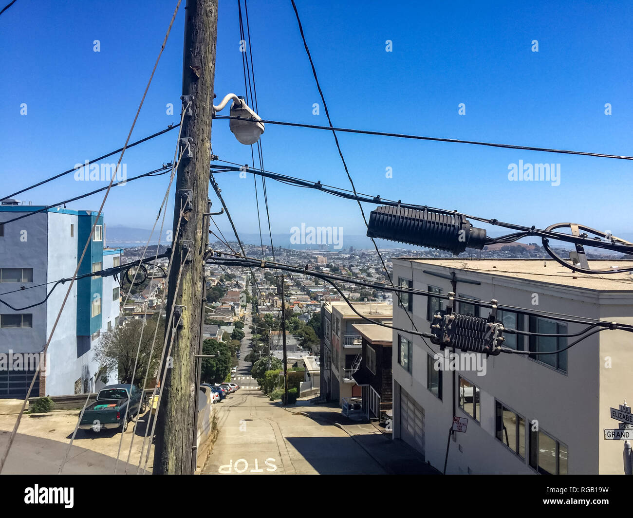 street with lamp post and wires Stock Photo - Alamy