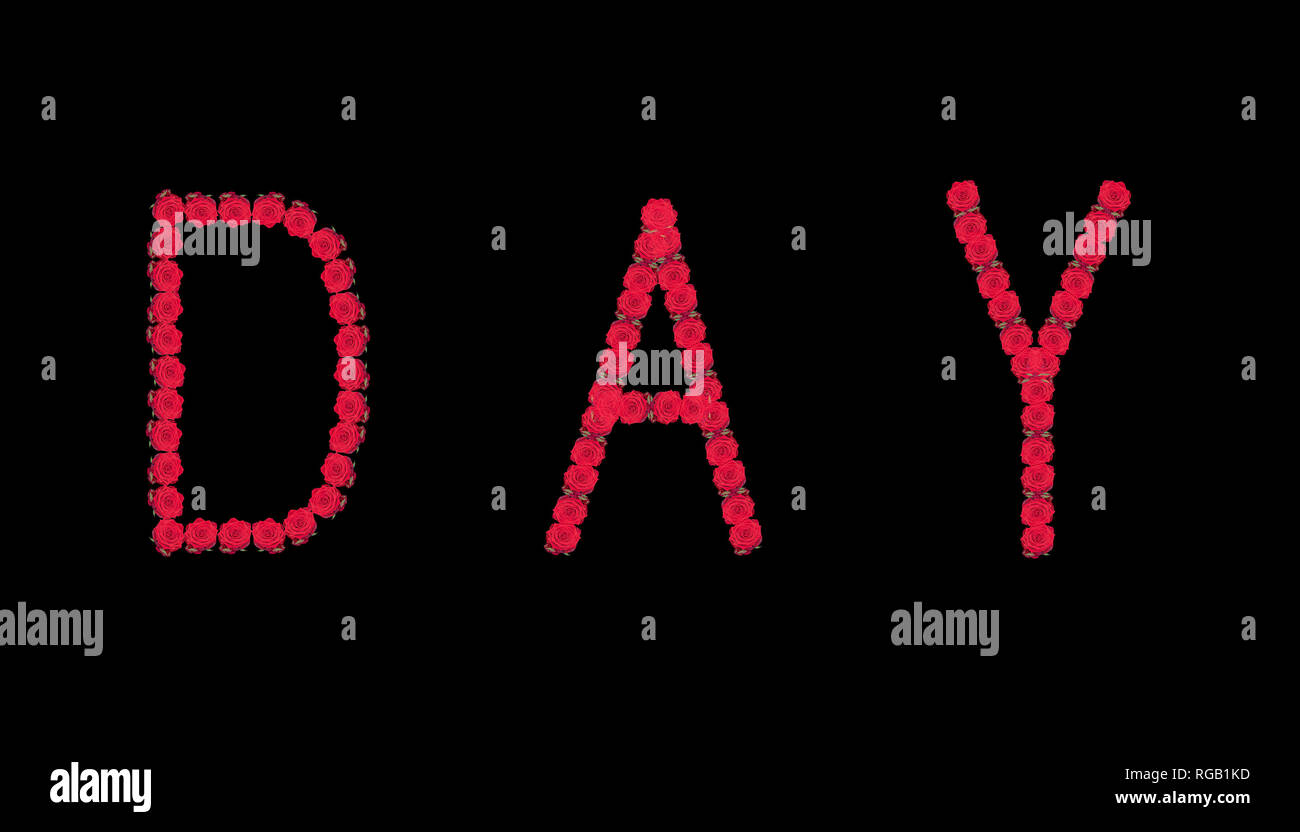 Fine art still life color image of the word day constructed from floral ...