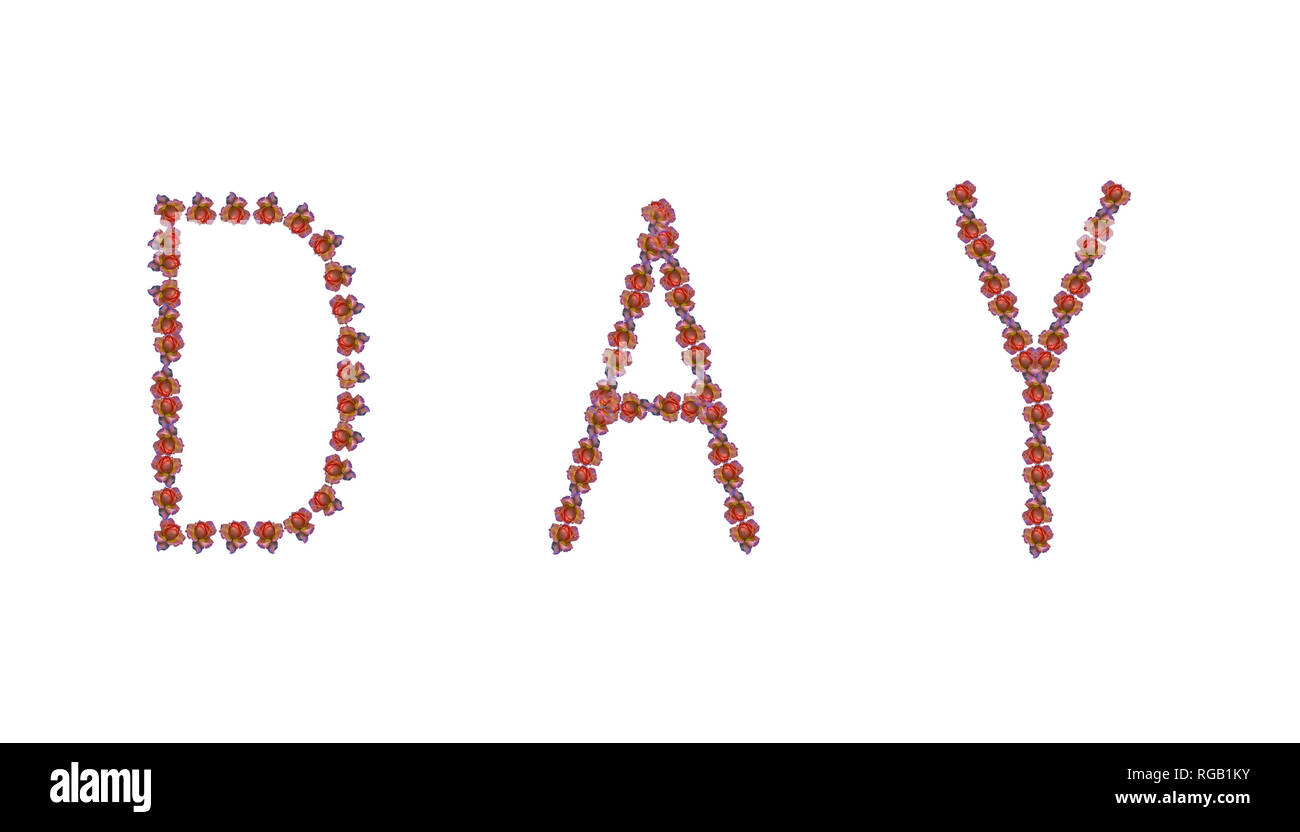 Fine art still life color image of the word day constructed from floral ...