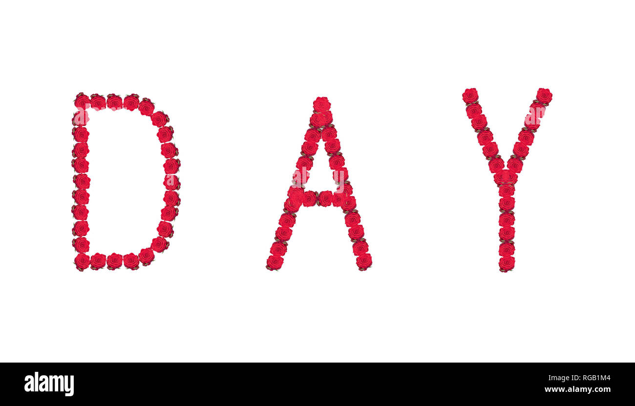 Fine art still life color image of the word day constructed from floral ...