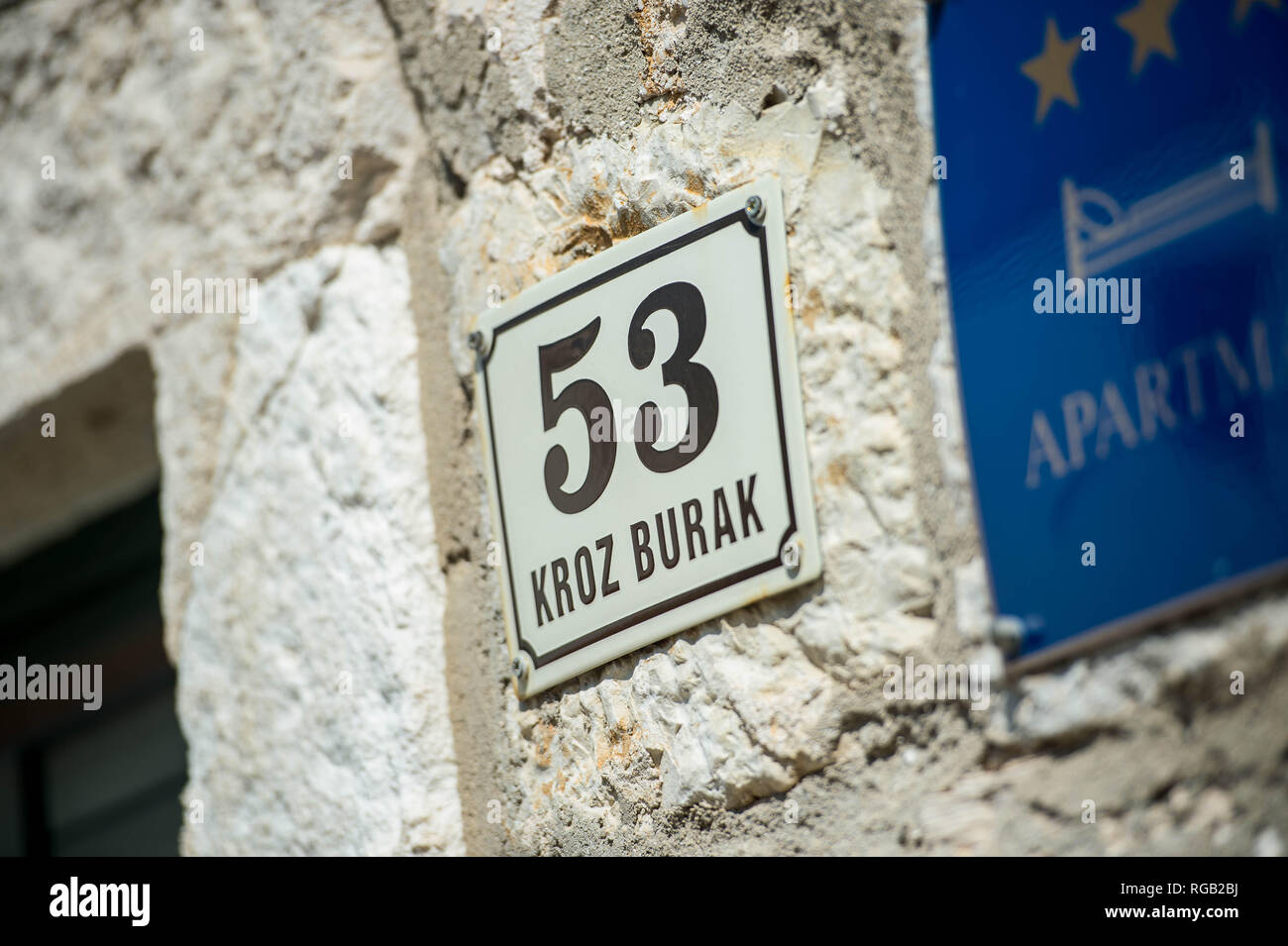 Friday 31 August 2018 Pictured: Number 53 house sign plate in Hvar Re ...