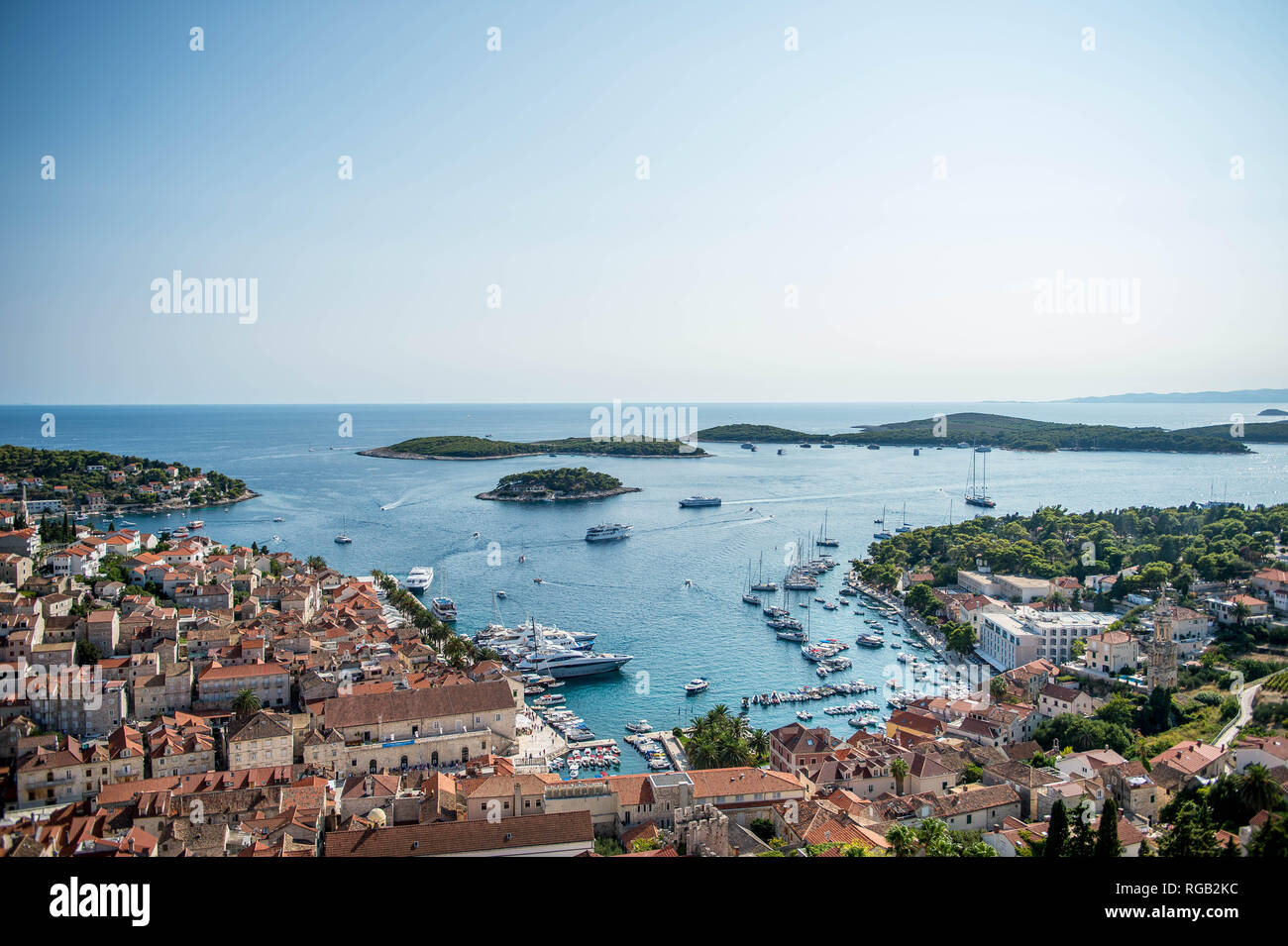 Friday 31 August 2018 Pictured: Wide aerial View of Hvar Port and ...
