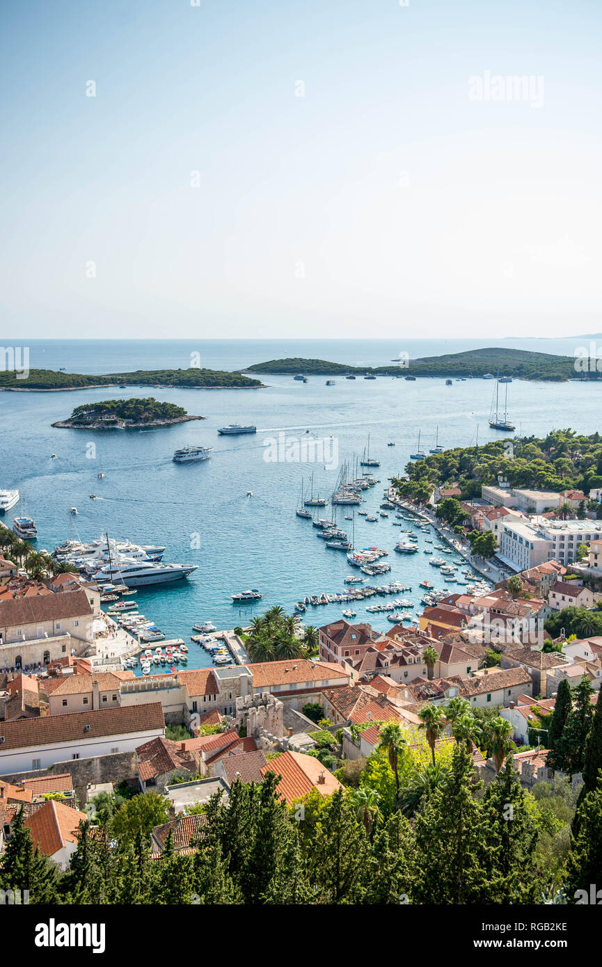 Friday 31 August 2018 Pictured: Wide aerial View of Hvar Port and ...