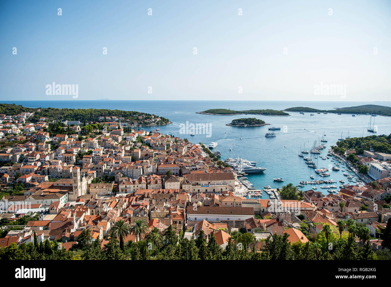 Friday 31 August 2018 Pictured: Wide aerial View of Hvar Port and ...