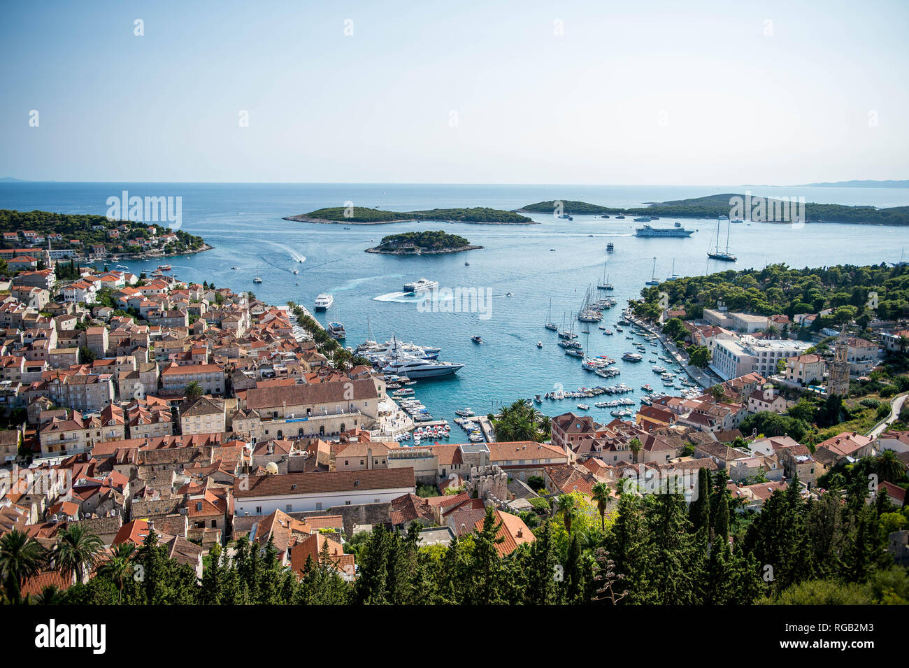 Friday 31 August 2018 Pictured: Wide aerial View of Hvar Port and ...