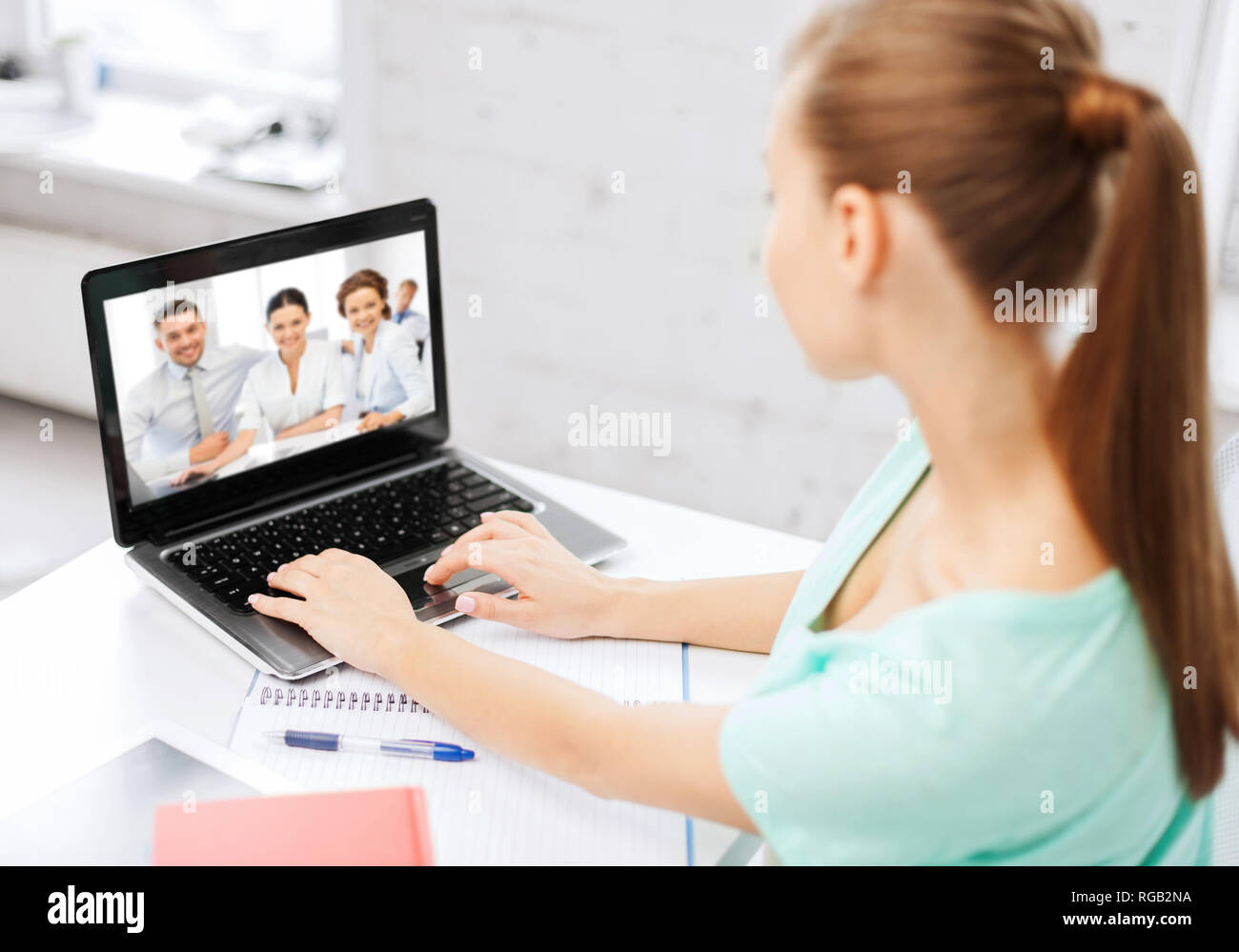 woman or student having video interview on laptop Stock Photo - Alamy