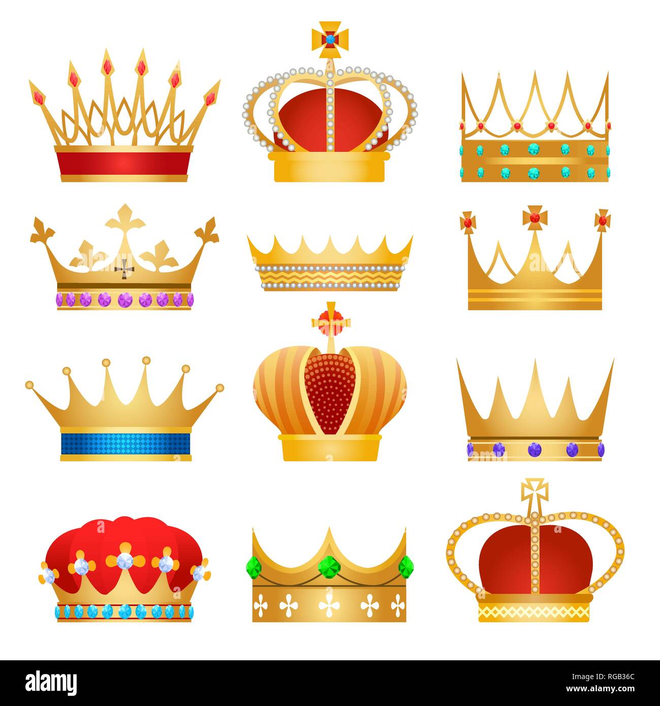Gold king crowns. Golden royal crown set vector illustration ...