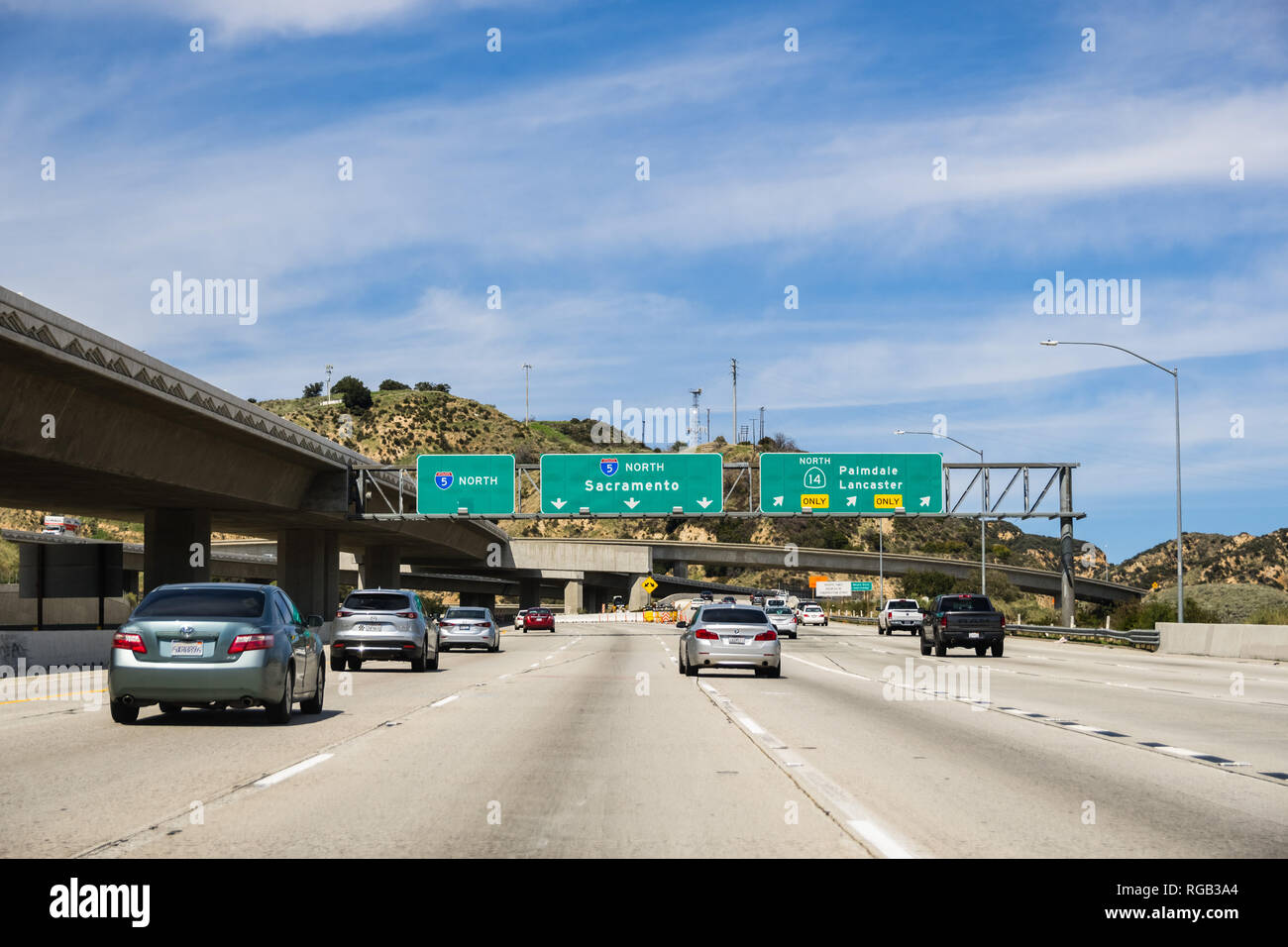 March 19, 2018 Los Angeles / CA / USA - Traffic junction on the I5 ...