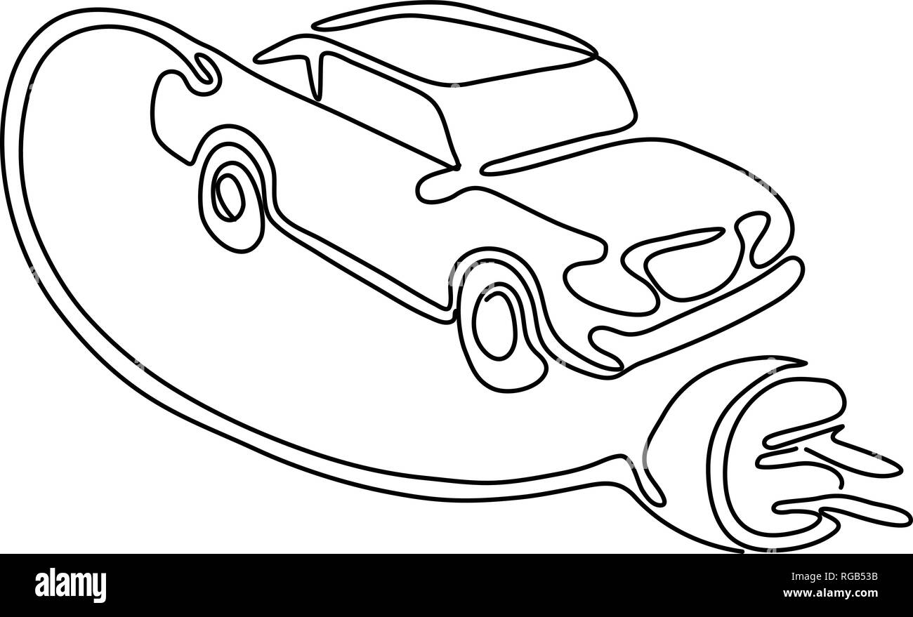 Continuous line drawing illustration of an electric vehicle, car or ...