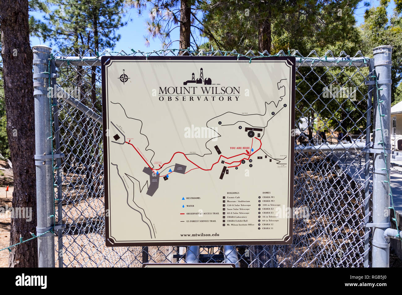 June 9, 2018 Mt Wilson / CA / USA - Map of Mt Wilson Observatory ...