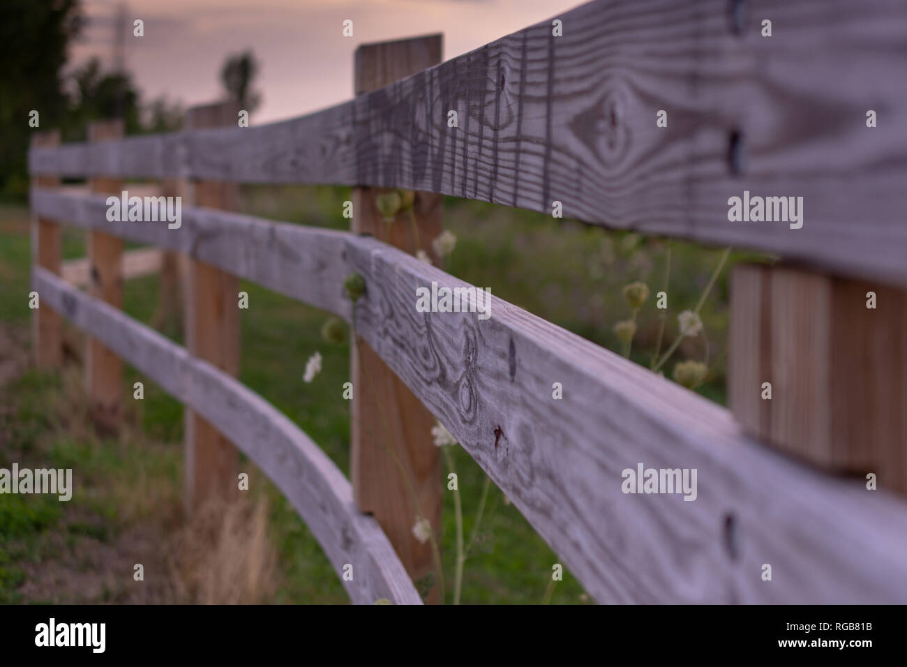 Wooden fence along park hi-res stock photography and images - Alamy