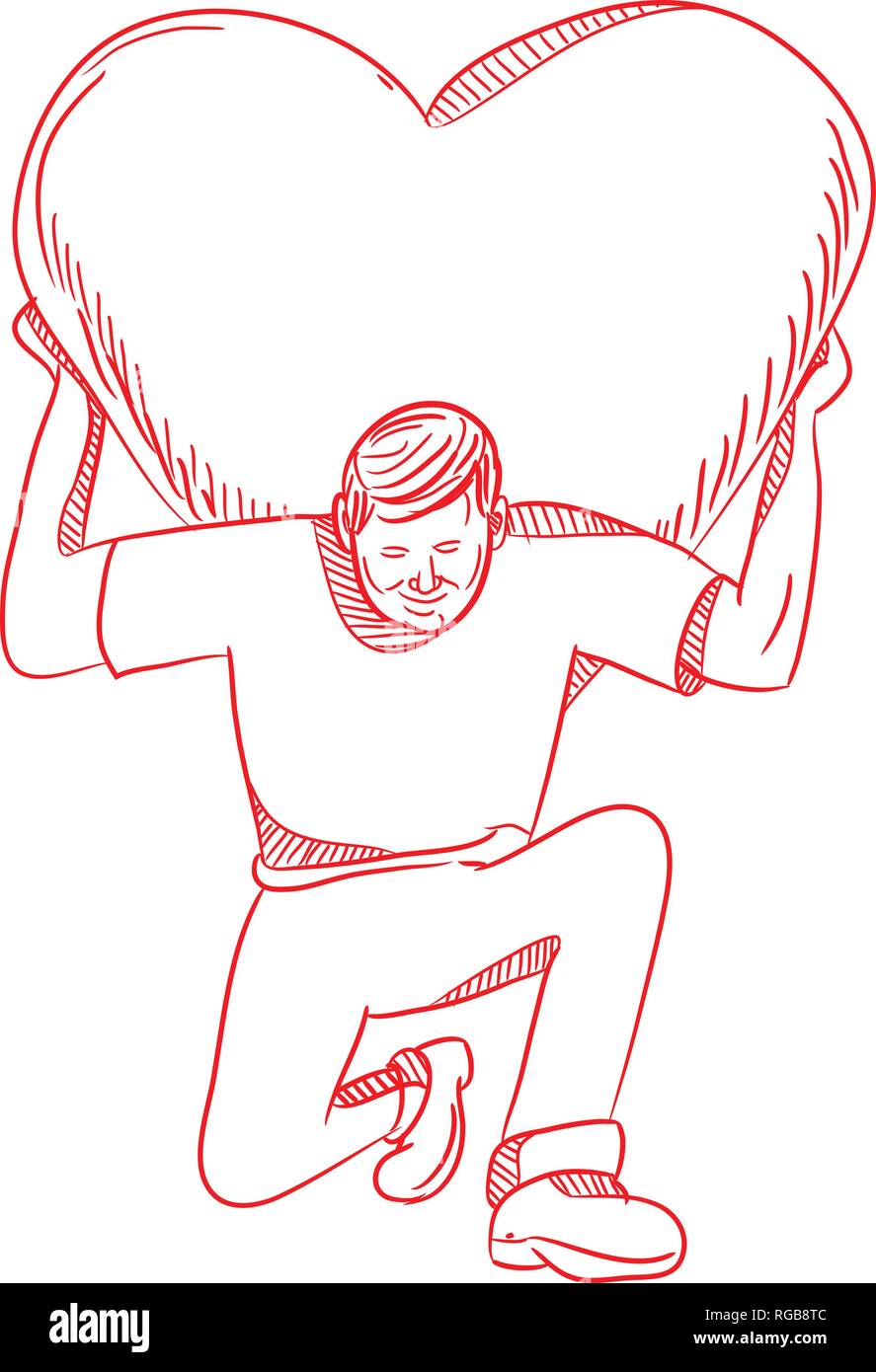 Drawing sketch style illustration of a modern Atlas lifting or carrying ...