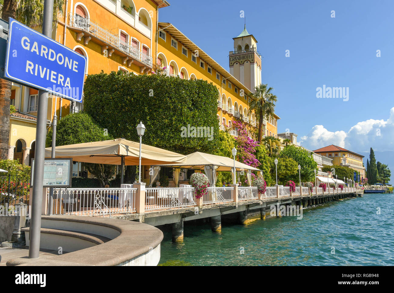GARDONE RIVIERA, LAKE GARDA, ITALY - SEPTEMBER 2018: Sign on the ferry ...