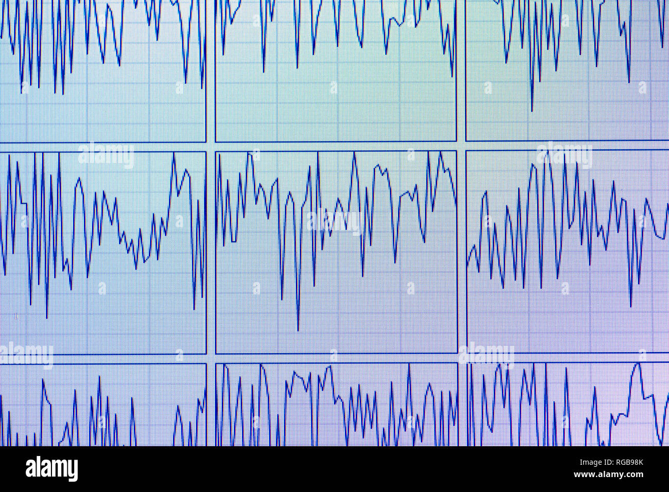 Computer diagram oscillation display of multiple CPU cores working at ...