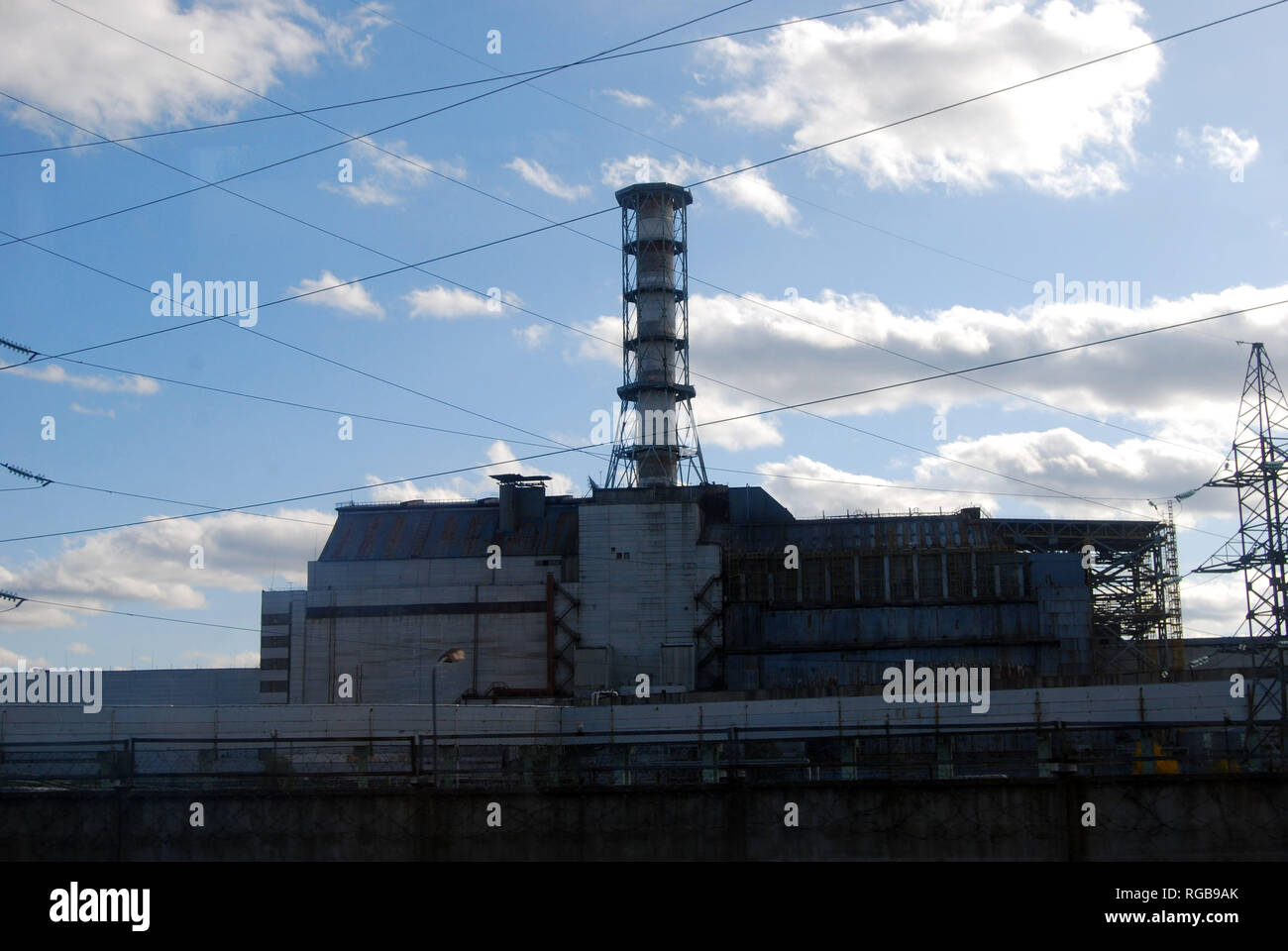 The Chernobyl Nuclear Power Plant sarcophagus covering reactor number 4 ...
