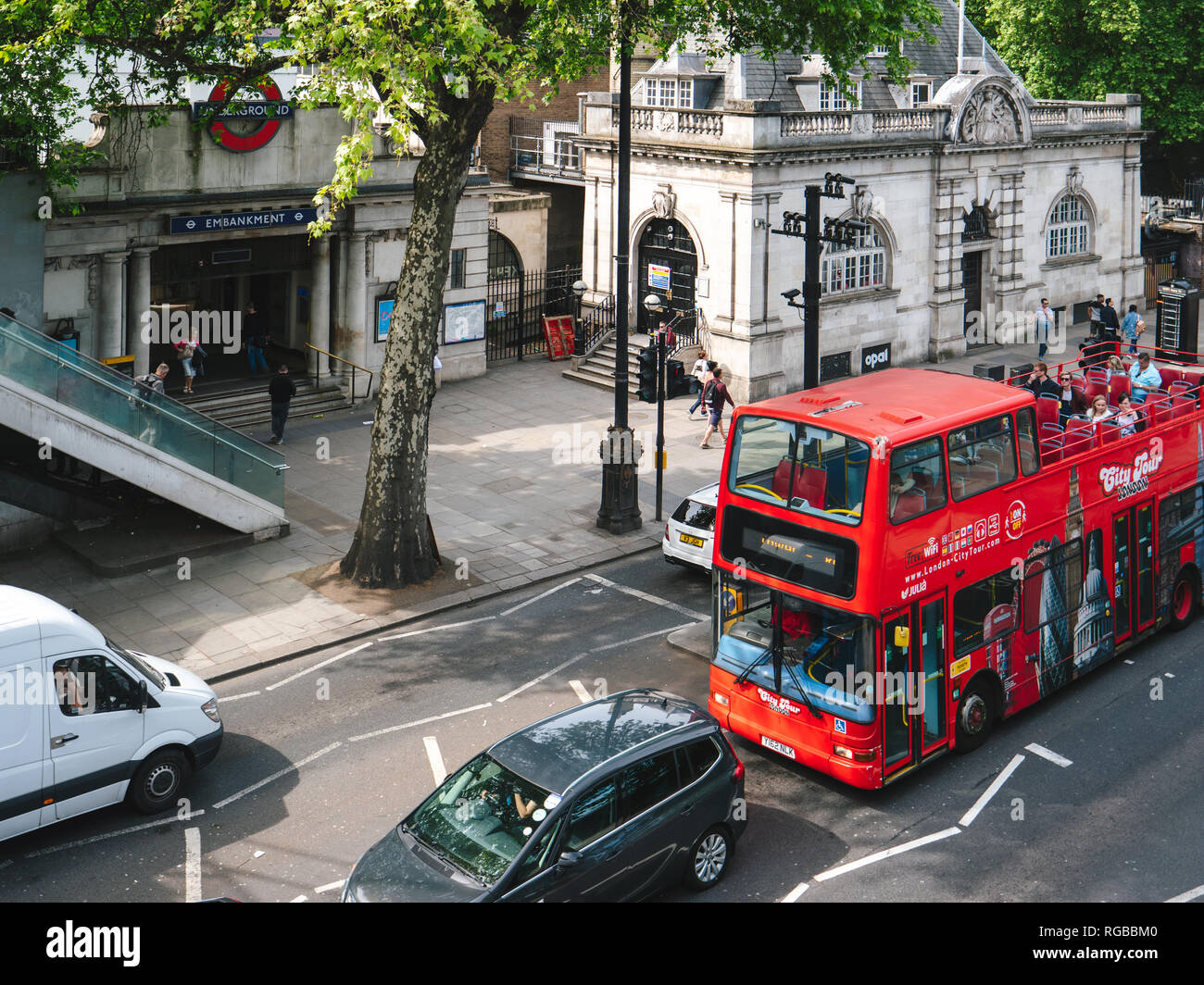 LONDON, UNITED KINGDOM - MAY 18, 2018: View from above of embankment ...